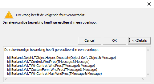 Error: Arithmetic operation resulted in an overflow at Borland.Delphi.TObjectHelper.Dispatch ...
