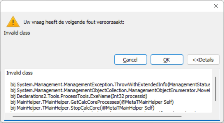Error: Invalid class at System.Management.ManagementException.ThrowWithExtendedInfo ...